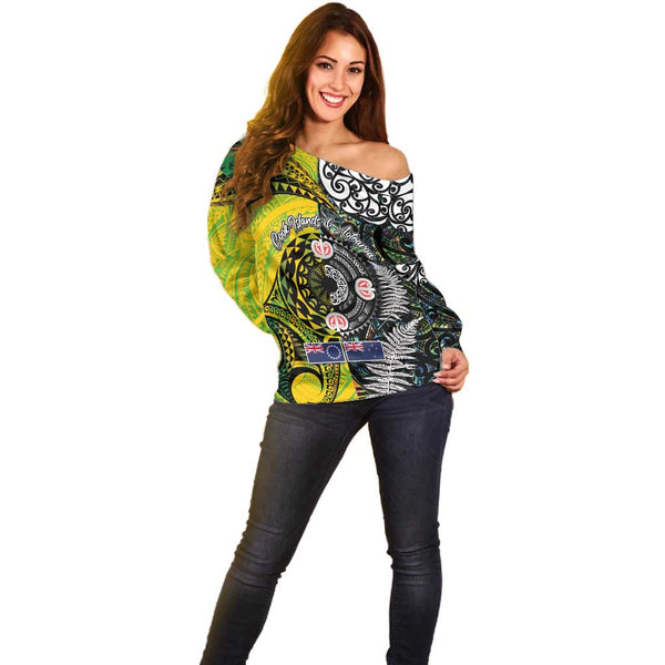 New Zealand and Cook Islands Together Off Shoulder Sweater Tatau Art ...