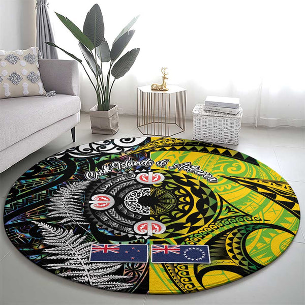 New Zealand and Cook Islands Together Round Carpet Tatau Art Tribal ...