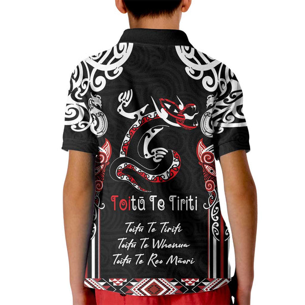 Aotearoa Toitu Te Tiriti-Maori Taniwha Kid Polo Shirt Toitu Te Whenua ...