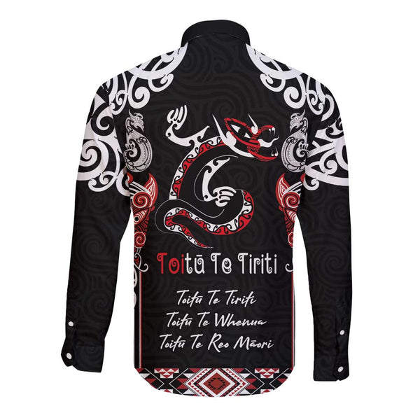 Aotearoa Toitu Te Tiriti-Maori Taniwha Long Sleeve Button Shirt Toitu ...