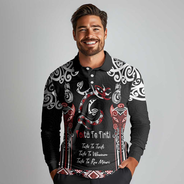 Aotearoa Toitu Te Tiriti-Maori Taniwha Long Sleeve Polo Shirt Toitu Te ...