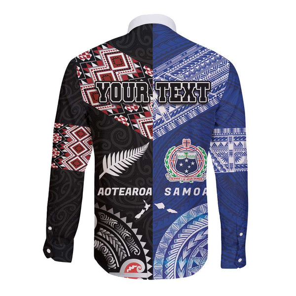 Personalised Aotearoa and Samoa Together Long Sleeve Button Shirt Tatau ...