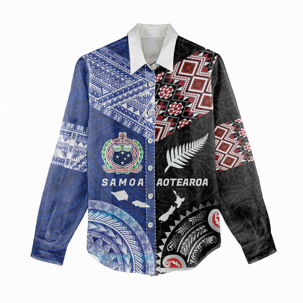 Personalised Aotearoa and Samoa Together Women Casual Shirt Tatau Art ...