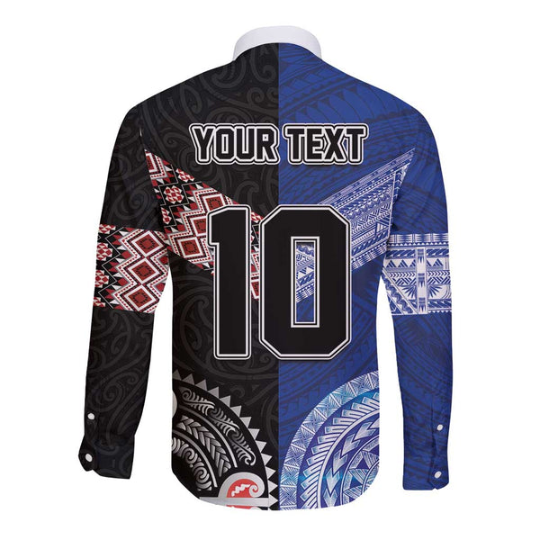 Custom Aotearoa and Samoa Rugby Long Sleeve Button Shirt Maori Warrior ...
