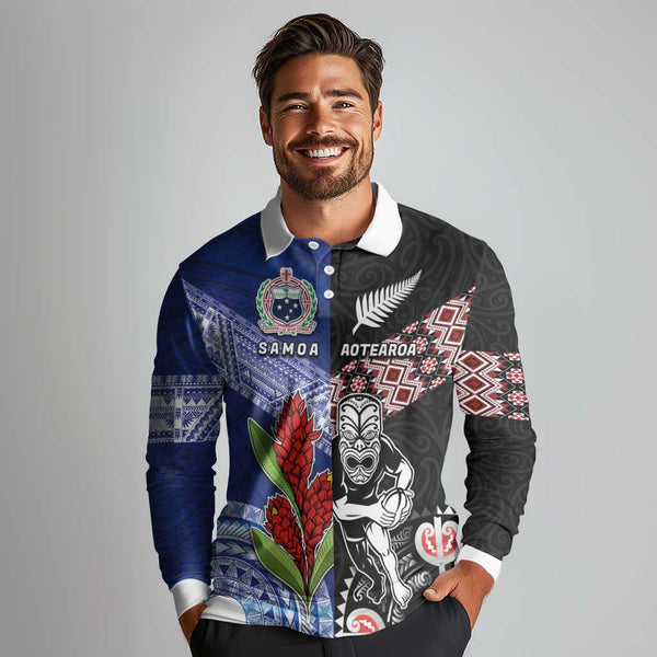 Custom Aotearoa and Samoa Rugby Long Sleeve Polo Shirt Maori Warrior ...