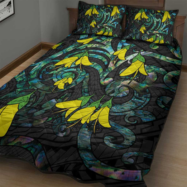 New Zealand Kowhai Flowers Quilt Bed Set Maori Koru Pattern With Paua ...