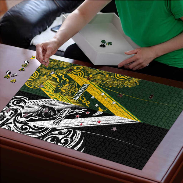 Aotearoa Australia Rugby Puzzle Maori and Aboriginal Art Sporty Style LT03