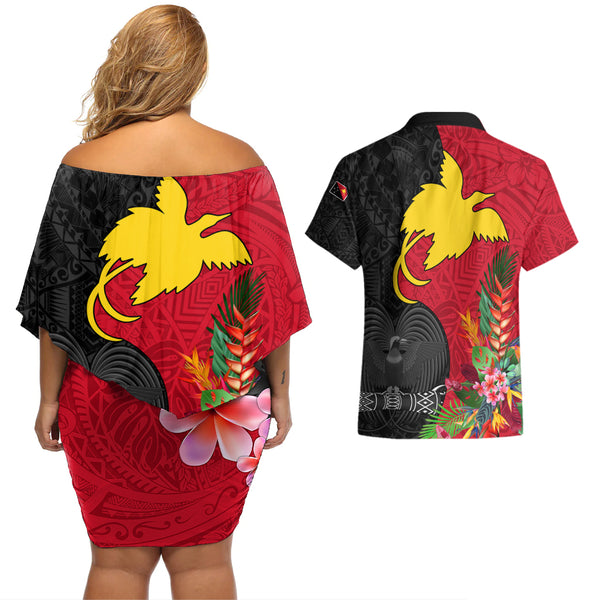 Papua New Guinea Couples Matching Off Shoulder Short Dress and Hawaiian ...