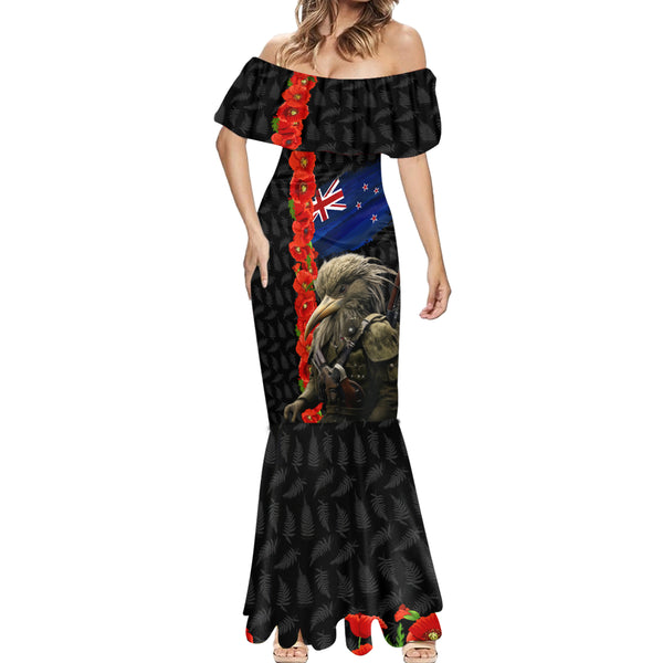 New Zealand Kiwi Soldier ANZAC Mermaid Dress Red Poppy Flower and ...
