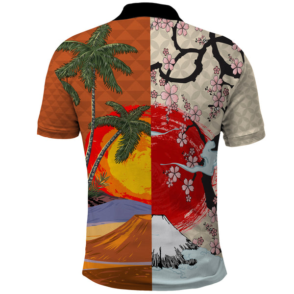 Japanese Culture Hawaii Style Polo Shirt Mauna Kea and Fuji Mountains LT03