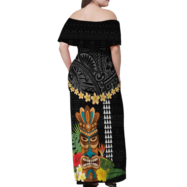 Hawaii Plumeria Lei Off Shoulder Maxi Dress Tiki and Kakau Pattern ...