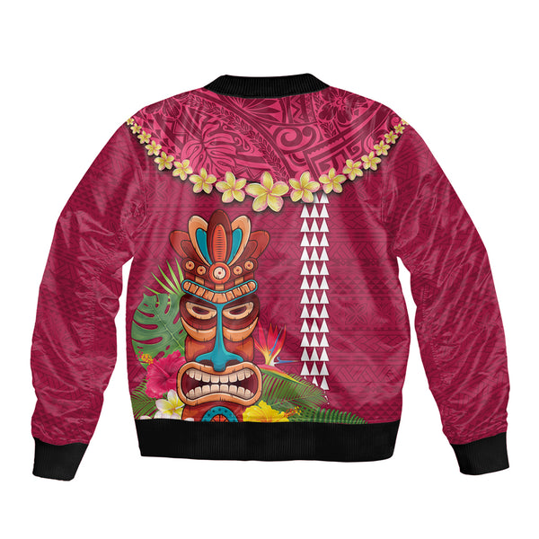 Hawaii Plumeria Lei Sleeve Zip Bomber Jacket Tiki and Kakau Pattern ...