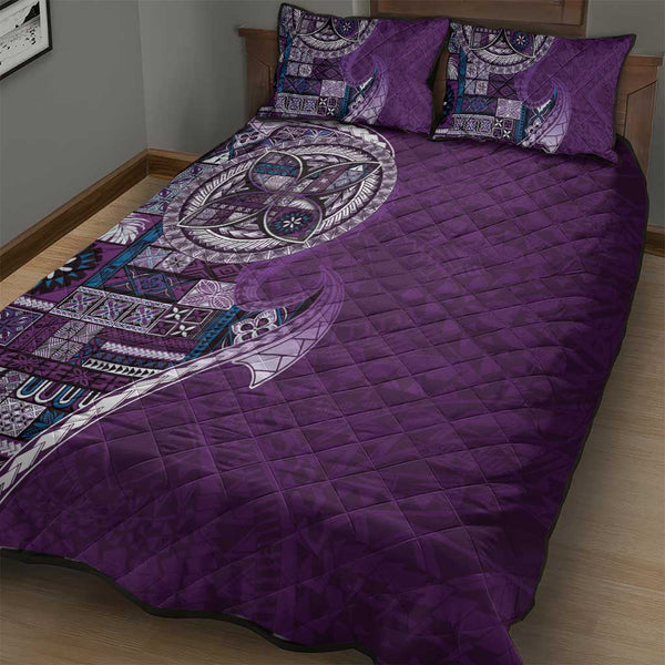 Samoan Siapo Art Tattoo Polynesian Pattern Quilt Bed Set Purple Color LT03