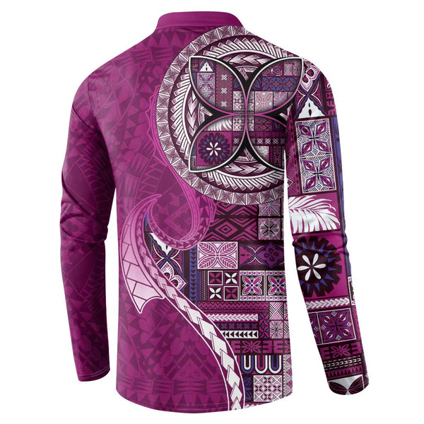Samoan Siapo Art Tattoo Polynesian Pattern Button Sweatshirt Pink Color ...