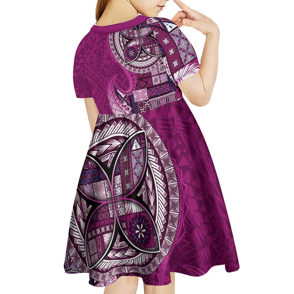 Samoan Siapo Art Tattoo Polynesian Pattern Kid Short Sleeve Dress Pink ...