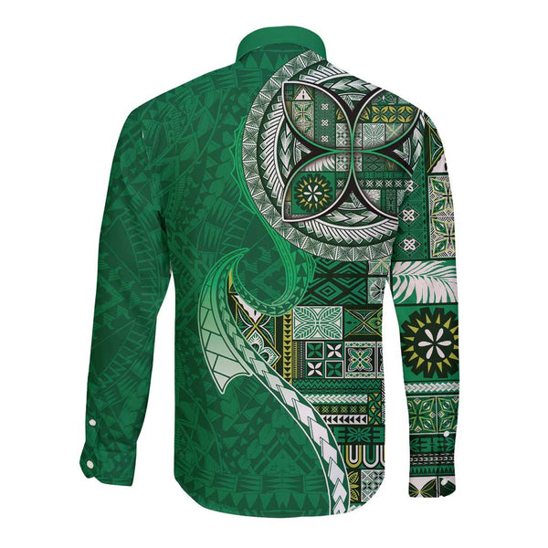 Samoan Siapo Art Tattoo Polynesian Pattern Long Sleeve Button Shirt ...