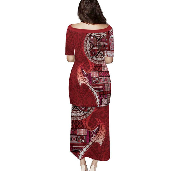 Samoan Siapo Art Tattoo Polynesian Pattern Puletasi Red Color LT03