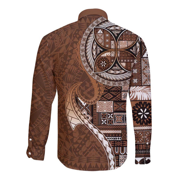 Samoan Siapo Art Tattoo Polynesian Pattern Long Sleeve Button Shirt ...