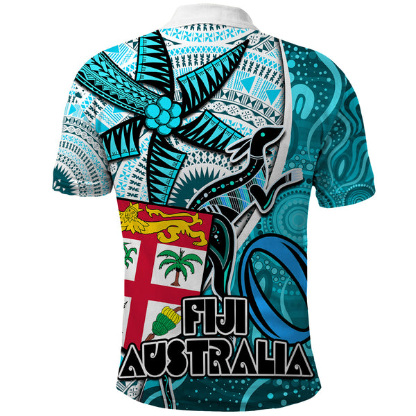 Fiji Australia Rugby Polo Shirt Kangaroo and Palm Tree Blue Tapa ...