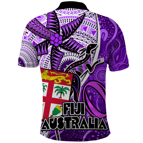 Fiji Australia Rugby Polo Shirt Kangaroo and Palm Tree Purple Tapa ...