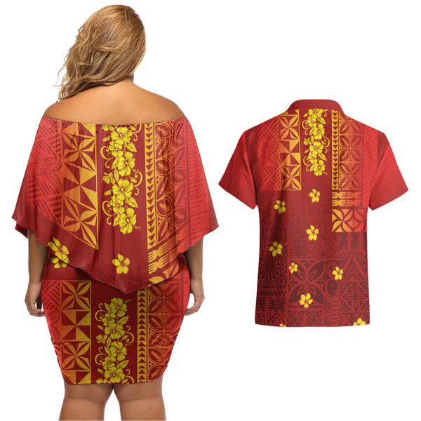 Samoa Tapa Pacific Tribal Pattern Couples Matching Off Shoulder Short ...