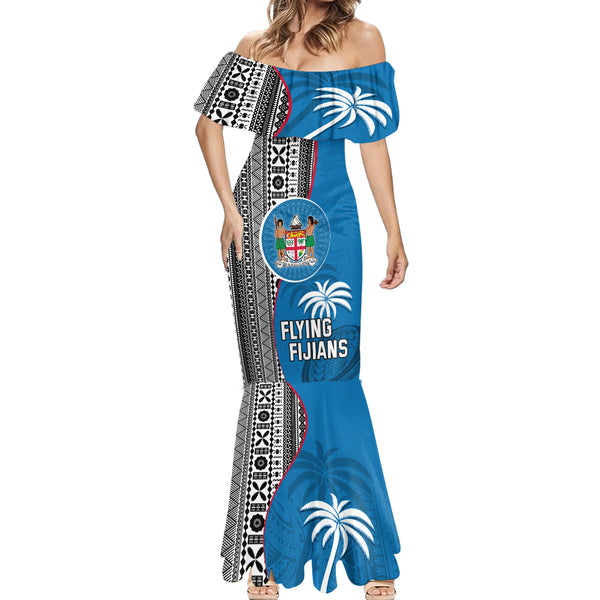 Custom Fiji Rugby Mermaid Dress Coat of Arms Palm Tree Mix Polynesia ...
