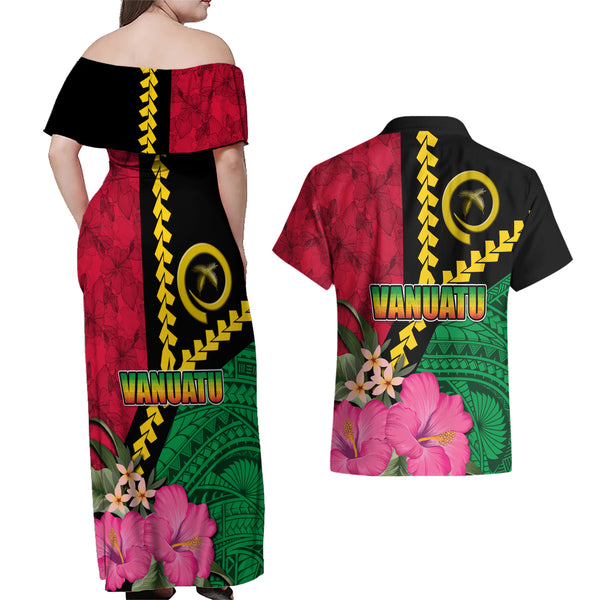 Vanuatu Flag Hibiscus Polynesian Pattern Couples Matching Off Shoulder ...