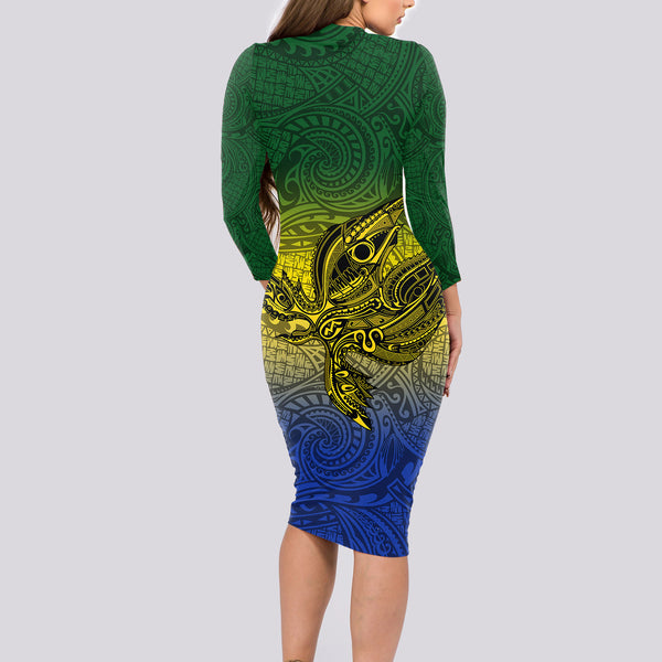 Custom Papua New Guinea Morobe Province Long Sleeve Bodycon Dress PNG ...