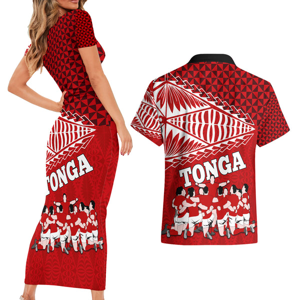 Tonga Rugby Couples Matching Short Sleeve Bodycon Dress and Hawaiian ...