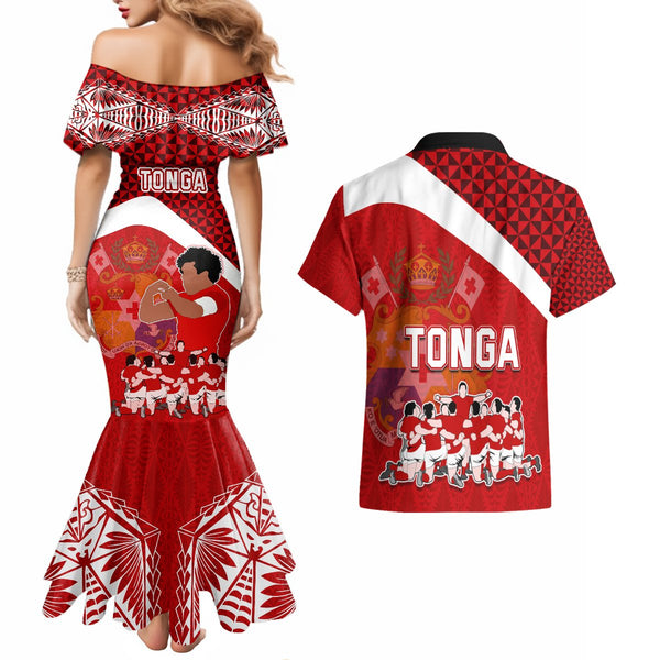 Tonga Rugby Couples Matching Mermaid Dress and Hawaiian Shirt Sipi Tau ...