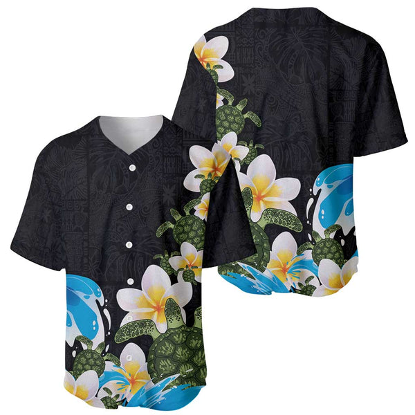Hawaiian Plumeria and Turtle Baseball Jersey with Polynesian Tribal Art ...