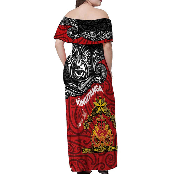 Maori King Movement Off Shoulder Maxi Dress Ko Te Mana Motuhake Emblem ...