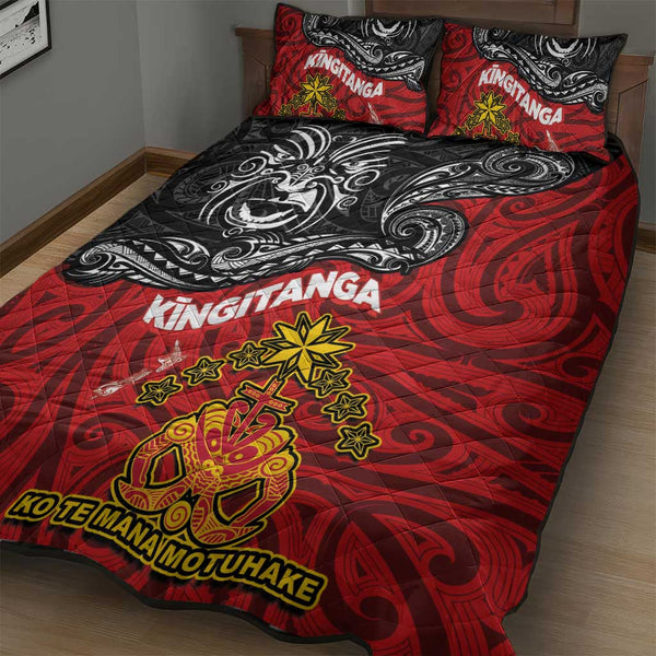 Maori King Movement Quilt Bed Set Ko Te Mana Motuhake Emblem with Moko ...