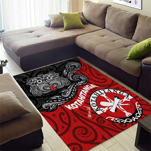 Maori Kotahitanga Area Rug Aotearoa Spirit with Maori Mask and ...