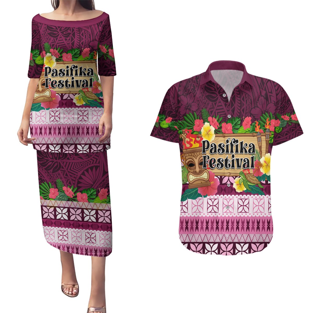 Pasifika Festival Auckland Couples Matching Puletasi and Hawaiian Shirt ...