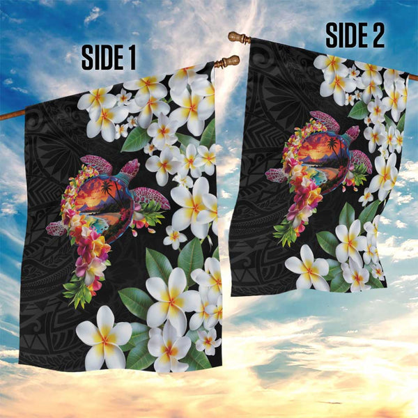 Hawaiian Lei Day Garden Flag Plumeria and Turtle with Polynesian Tribal ...