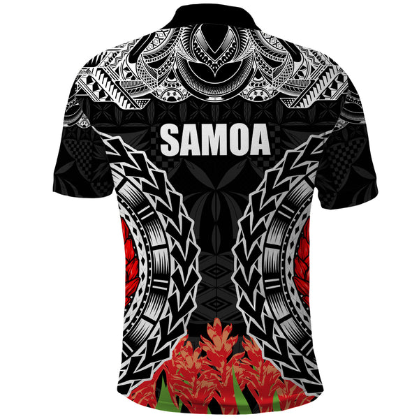 Samoa Siapo Ula Fala Polo Shirt With Ginger Plant Black Color LT03