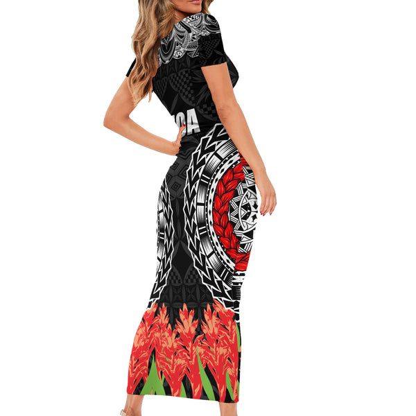 Samoa Siapo Ula Fala Short Sleeve Bodycon Dress With Ginger Plant Black ...