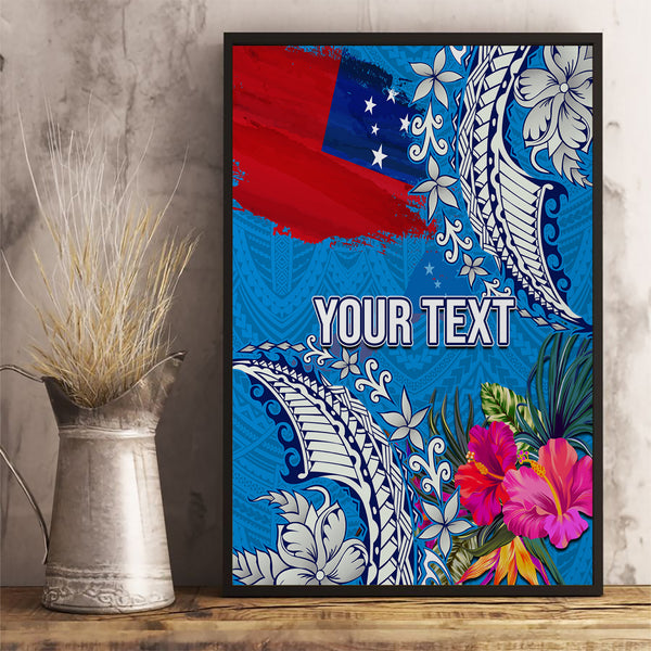 Personalised Samoa Coat Of Arms Canvas Wall Art Tropical Flower Blue ...