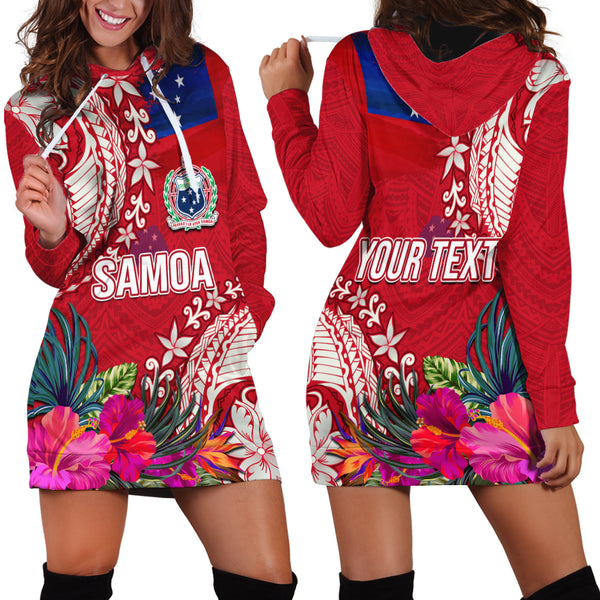 Personalised Samoa Coat Of Arms Hoodie Dress Tropical Flower Red ...