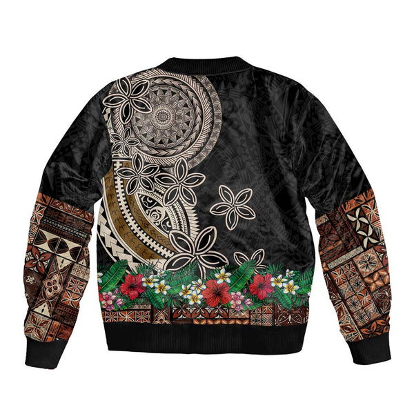 Samoa Siapo Polynesian Art Sleeve Zip Bomber Jacket Tropical Flowers ...