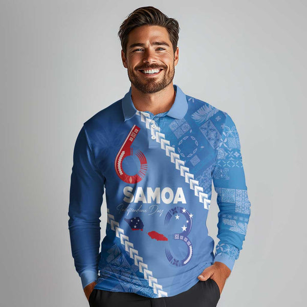 Samoa Independence Day Long Sleeve Polo Shirt Anniversary 63th-Siapo ...