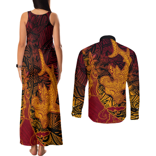 Hawaiian Volcano and Shark Couples Matching Tank Maxi Dress and Long ...