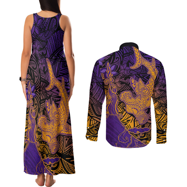 Hawaiian Volcano and Shark Couples Matching Tank Maxi Dress and Long ...