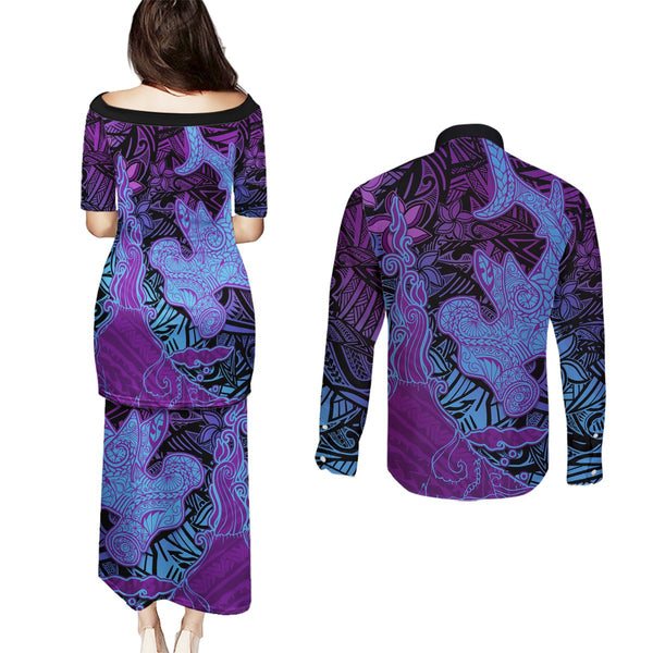 Hawaiian Volcano and Shark Couples Matching Puletasi and Long Sleeve ...