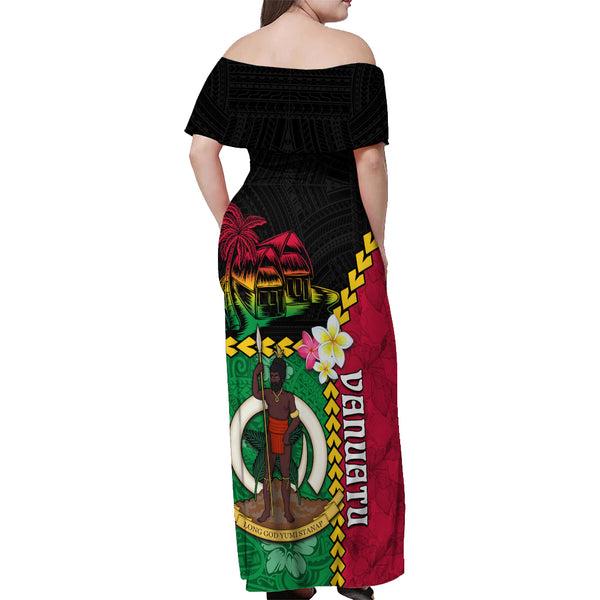 Vanuatu Nakamal and Plumeria Flowers Off Shoulder Maxi Dress Polynesian ...