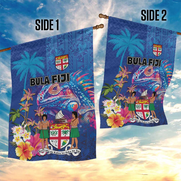 Fiji Bula Garden Flag Tropical Plants with Palm Tree and Iguana ...