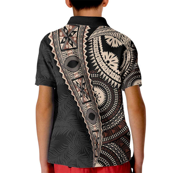 Fiji Traditional Masi Kid Polo Shirt Tapa Art Palm Leaves Pattern LT03