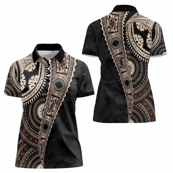 Fiji Traditional Masi Women Polo Shirt Tapa Art Palm Leaves Pattern LT03
