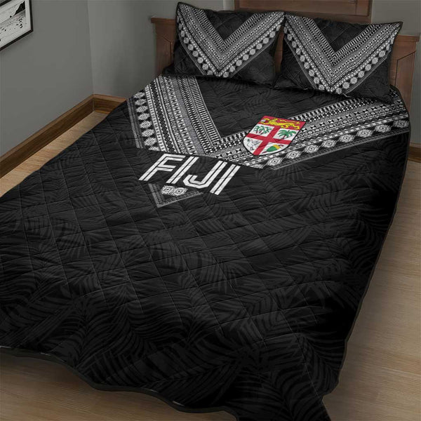 Rugby Fiji Quilt Bed Set Fijian Masi Tribal Sporty Style Black Color LT03